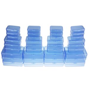 LJY 36 Pieces Mixed Sizes Rectangular Empty Mini Plastic Storage Containers with Lids for Small Items and Other Craft Projects (Blue)