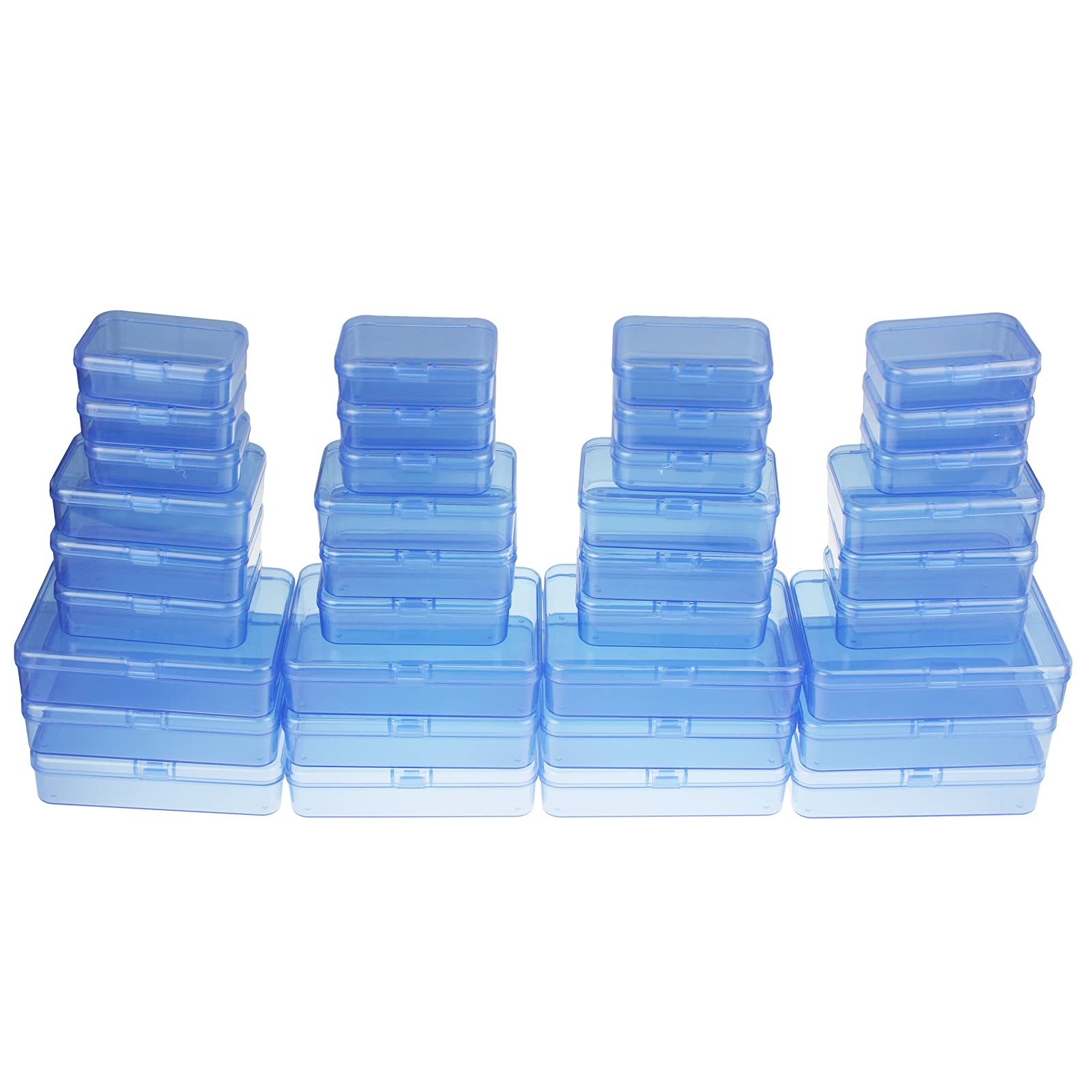 LJY 36 Pieces Mixed Sizes Rectangular Empty Mini Plastic Storage Containers with Lids for Small Items and Other Craft Projects (Blue)