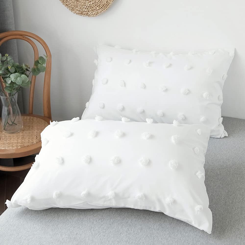 Uthem Tufted Duvet Cover Full Size (79x90 inch),3 Pieces - 1 Jacquard Comforter Cover with 2 Pillowcase，Chenille Dots All Season Soft Washed Microfiber Bedding Set with Zipper Closure,White