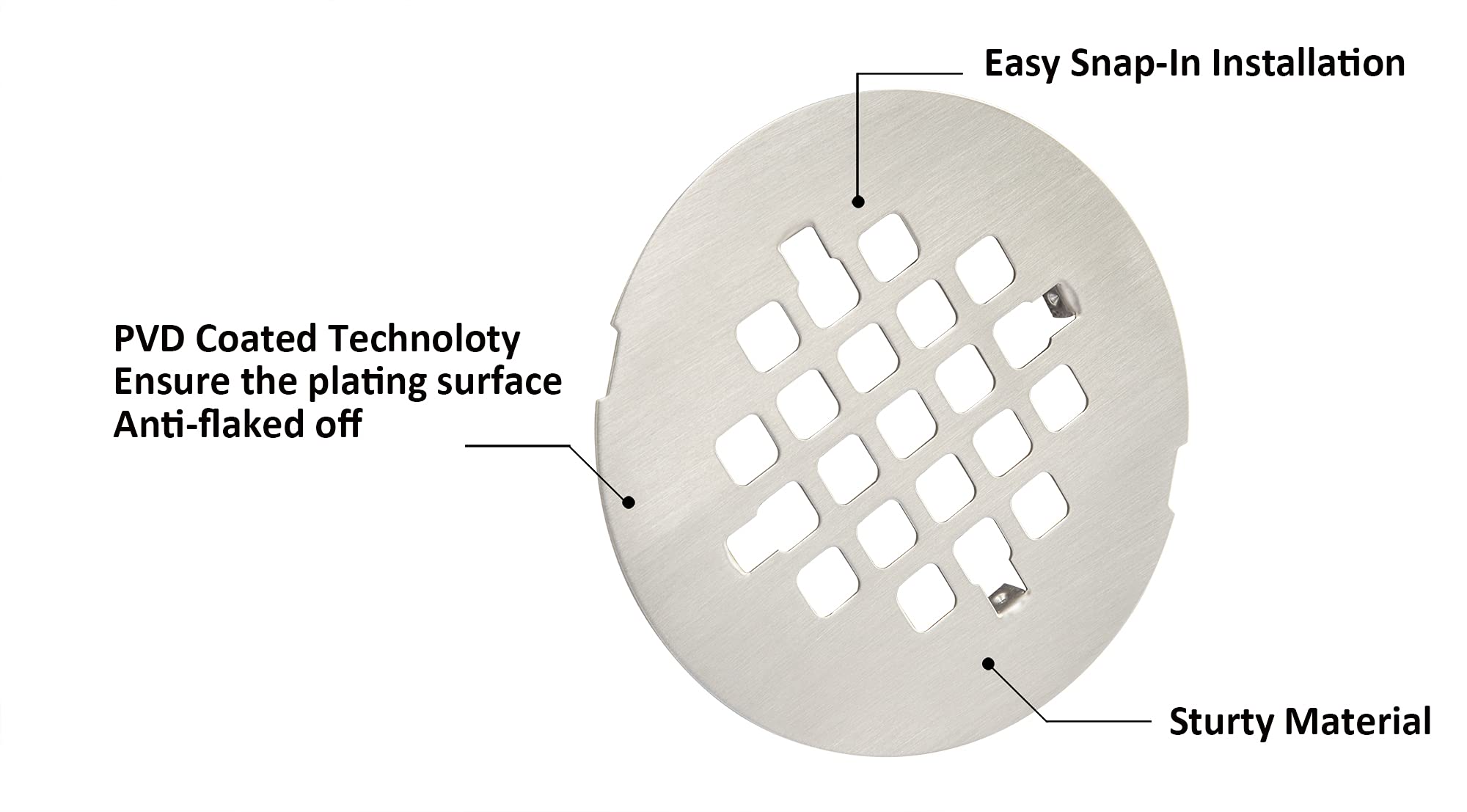 Artiwell 4-1/4” OD Snap-in Shower Drain Cover, Round Shower Drain Strainer Grid, Replacement Cover, Designed for Long-Lasting