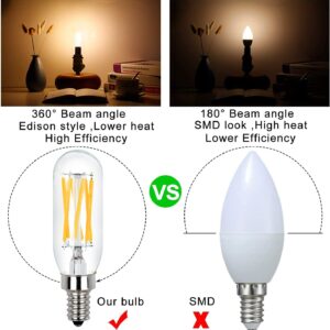 Raheem T8 LED Bulb, E12 Dimmable LED Bulb, 110v 600Lumens 3000k 60W Equivalent, Clear Glass Tubular Light Bulb, Best Replacement for Incandescent Bulb, Candelabra LED Bulbs, 10 Pack (Warm White)