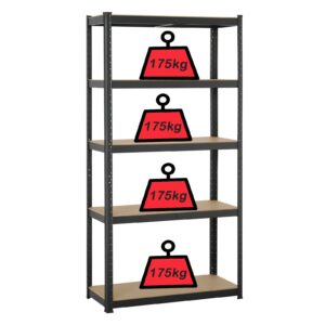 59 inch storage shelving unit 5-shelf adjustable height garage shelving units kitchen shelf organizer rack, metal steel frame mdf boards 386lbs max load per tier, 27.5" x 12" x 59", black