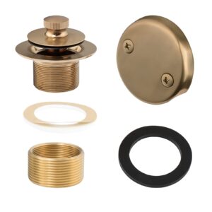 champagne bronze lift & turn tub trim set with two-hole overflow faceplate and no putty gasket, bathtub conversion kit assembly with universal fine/coarse thread, no putty installation by artiwell