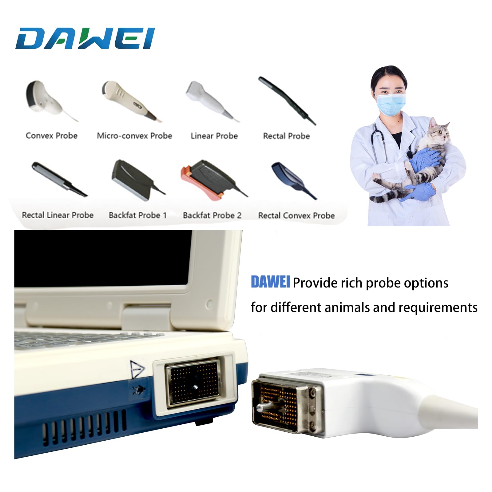 DAWEI Portable Ultrasound Machine Laptop Vet Ultrasound Scanner with 6.5Mhz Micro Convex Probe for Pregnancy Pet,Rabbits,Sheep,Dogs,Cats,Small Animals