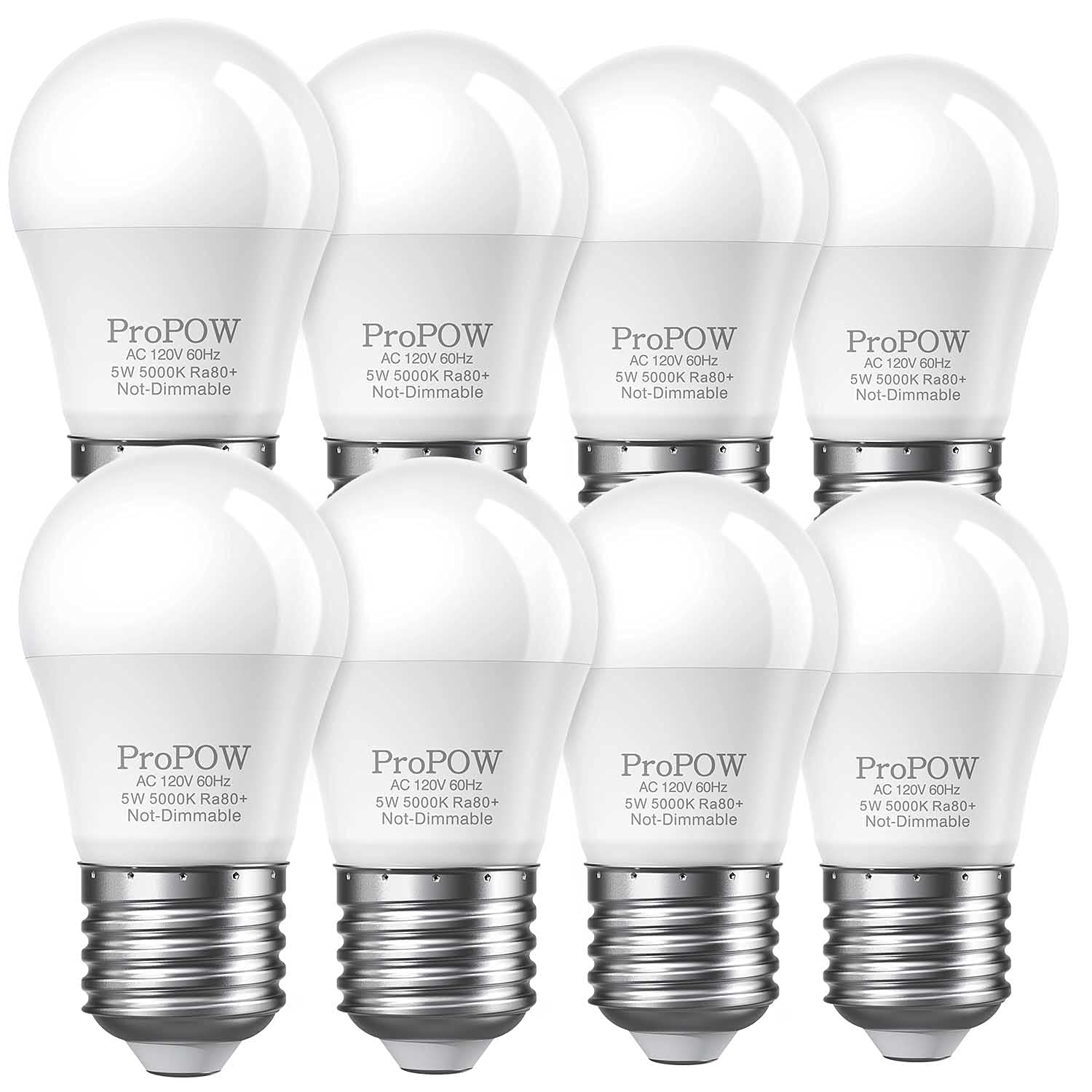 ProPOW A15 LED Bulb, 5W LED Light Bulbs (40 watt Light Bulb Equivalent), 5000K Daylight White Energy Saving Low Watt Light Bulbs, E26 Ceiling Fan Light Bulb for Bedroom (8-Pack)