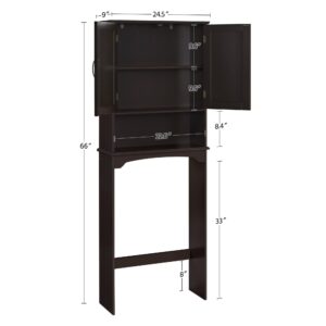 Yaheetech Over The Toilet Storage with 2 Doors & Adjustable Shelf, Free Standing Toilet Rack Wooden Space-saving Collect Cabinet, Bathroom Furniture, 9Dx24.5Wx66H Inches, Espresso