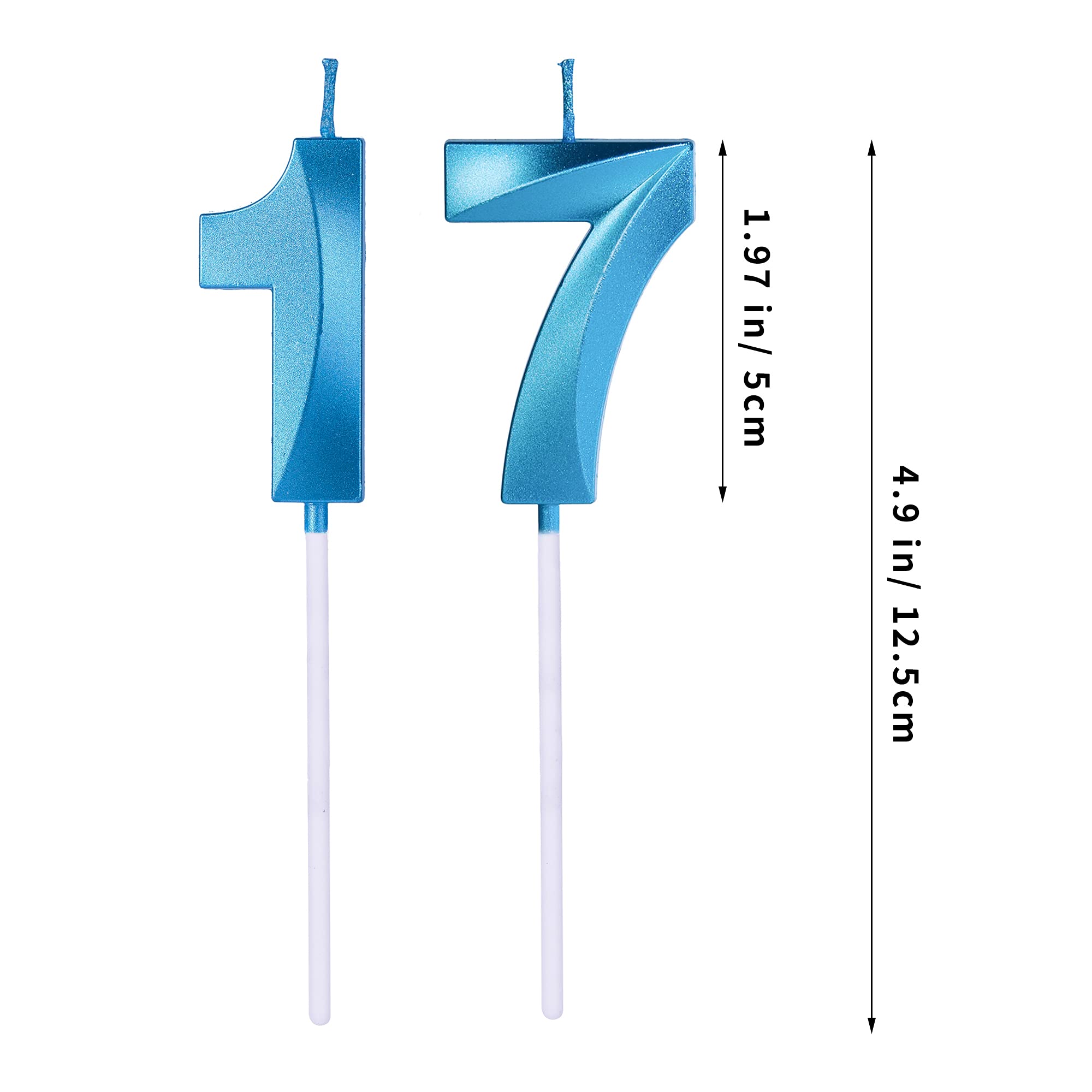 Blue 17th & 71st Birthday Candles for Cakes, Number 17 71 Glitter Candle Cake Topper for Party Anniversary Wedding Celebration Decoration