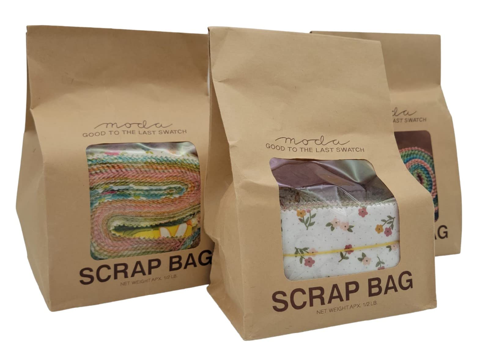 Moda Fabric 3 Scrap Bags, Assorted, 6 Inches