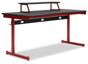 signature design by ashley lynxtyn contemporary 63" home office desk with raised monitor stand, red & black