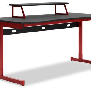 Signature Design by Ashley Lynxtyn Contemporary 63" Home Office Desk with Raised Monitor Stand, Red & Black