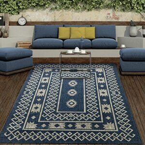 antep rugs patio 8x10 outdoor/indoor southwest aztec native area rug (blue, 7'10" x 10')