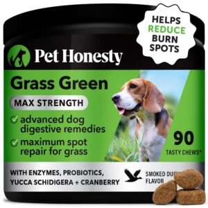 pethonesty grass green max strength burn spot chews for dogs - premium formula - dog pee lawn spot saver supplement caused by dog urine, supports healthy digestion w/probiotics + dl-methionine - 90ct