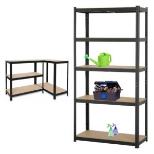 garage storage shelving unit heavy duty metal frame 386lbs load per tier, 35.4 x 15.7 x 71in, 5 adjustable shelves, industrial shelving utility shelves storage rack for home warehouse kitchen, black