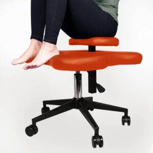 h&a cross-legged kneeing chair for office home, meditation seat for reducing back pain, ergonomic posture corrective seat with height adjustable (orange), 26.5inch x 23.5inch