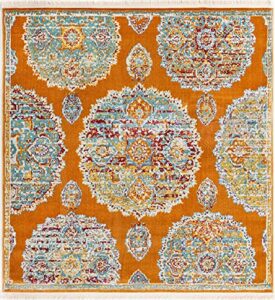 rugs.com paragon collection rug – 5 ft square orange medium-pile rug perfect for living rooms, kitchens, entryways