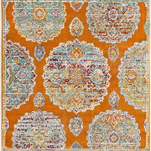 Rugs.com Paragon Collection Rug – 5 Ft Square Orange Medium-Pile Rug Perfect for Living Rooms, Kitchens, Entryways