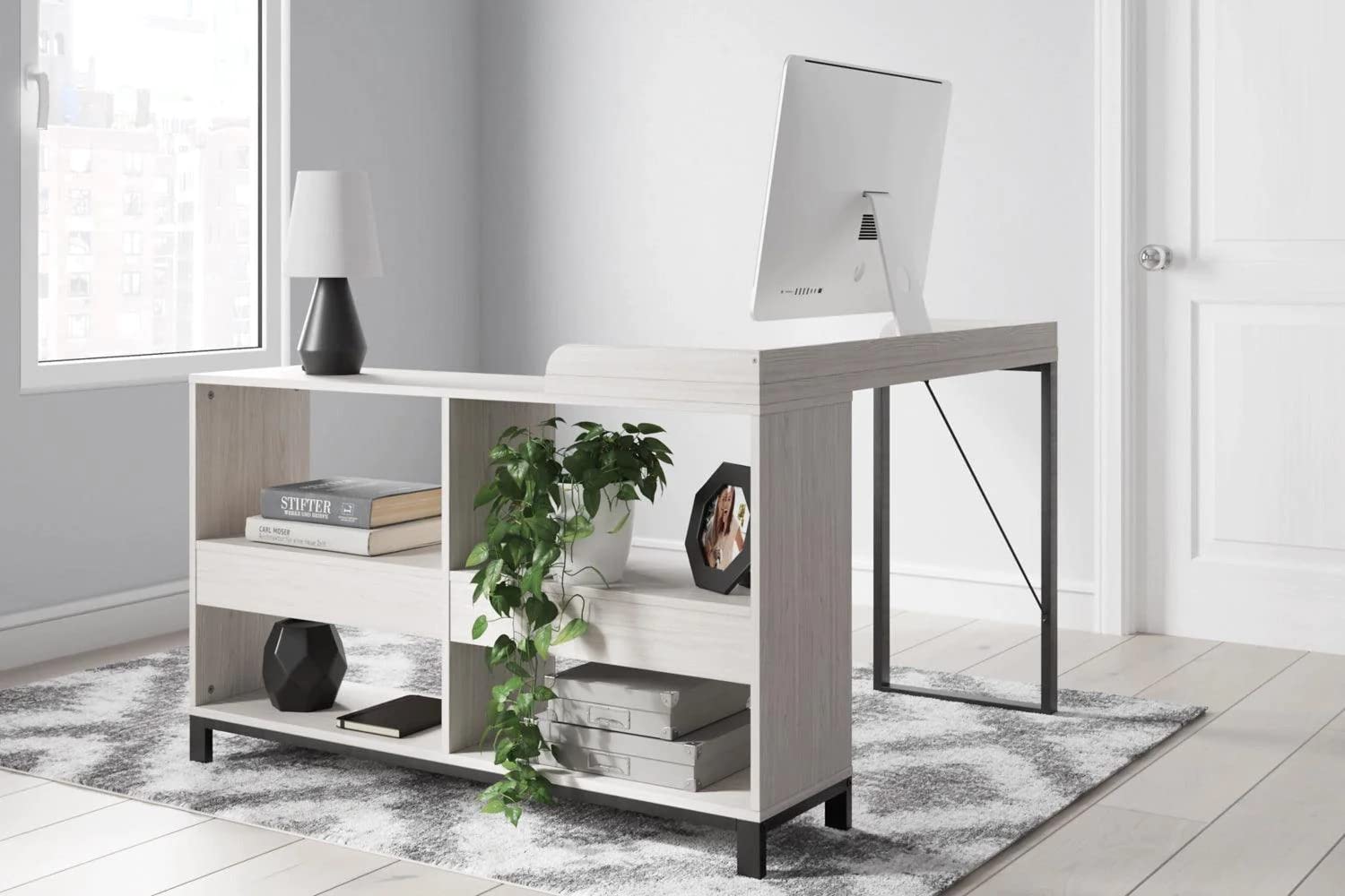 Signature Design by Ashley Bayflynn Modern L-Desk, White & Black