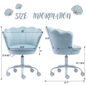 Cute Kids Desk Chair Velvet Adjustable Task Chair Swivel Vanity Chair Child Computer Chair for Girls Bedroom/Study Room/Make Up, Light Blue