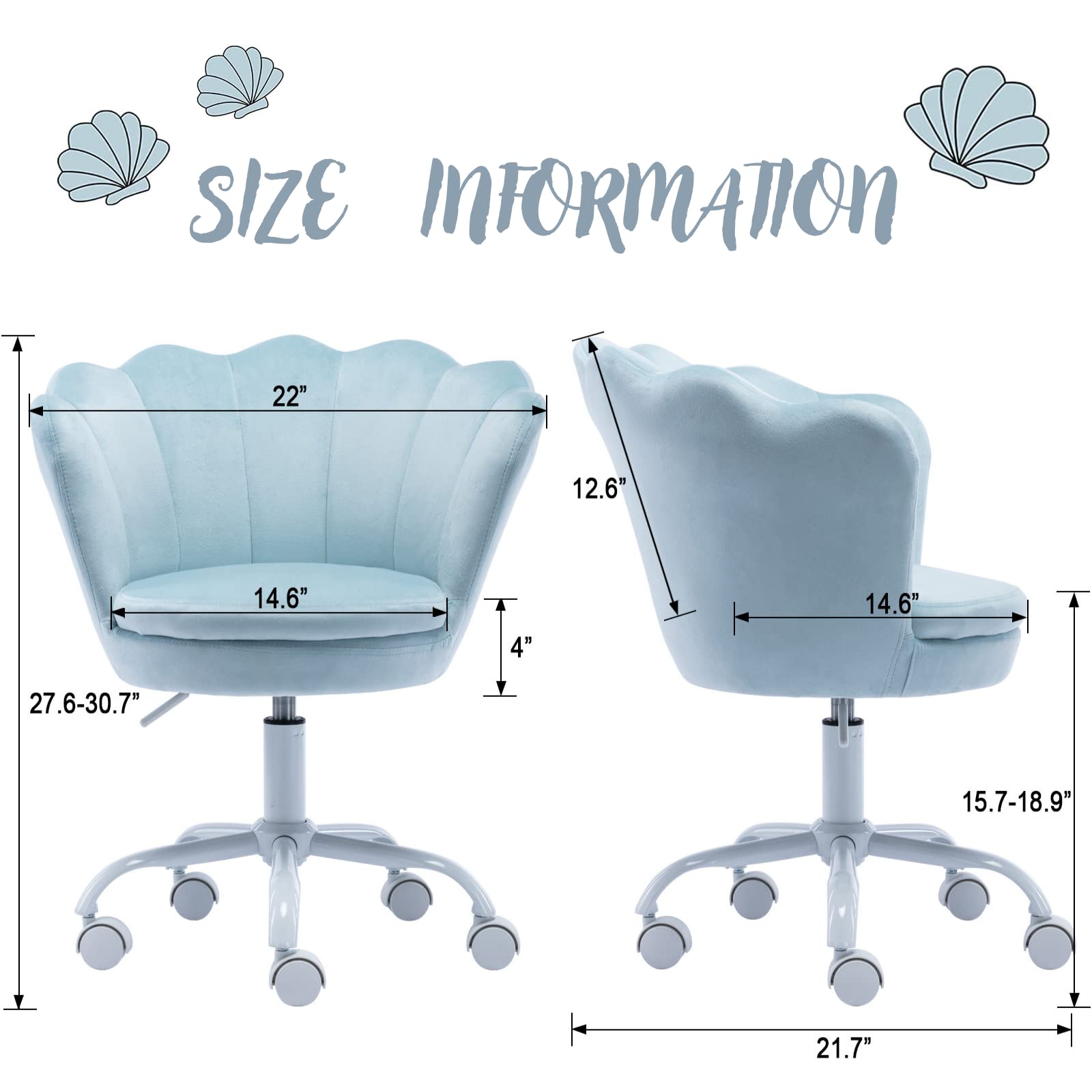 Cute Kids Desk Chair Velvet Adjustable Task Chair Swivel Vanity Chair Child Computer Chair for Girls Bedroom/Study Room/Make Up, Light Blue