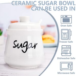 Swetwiny Ceramic Sugar Bowl with Lid and Spoon, 12 Ounces Porcelain Sugar Jar Sugar Dispenser, Sugar Container for Home and Kitchen Decor (White)