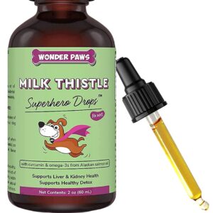 WONDER PAWS Milk Thistle Drops Plus Omega Max Fish Oil - for Dogs Liver and Kidney Support, Detox, Joint Health, Skin Moisture & Immune System Support - Milk Thistle 2 Ounces - Omega Max 16 Ounces