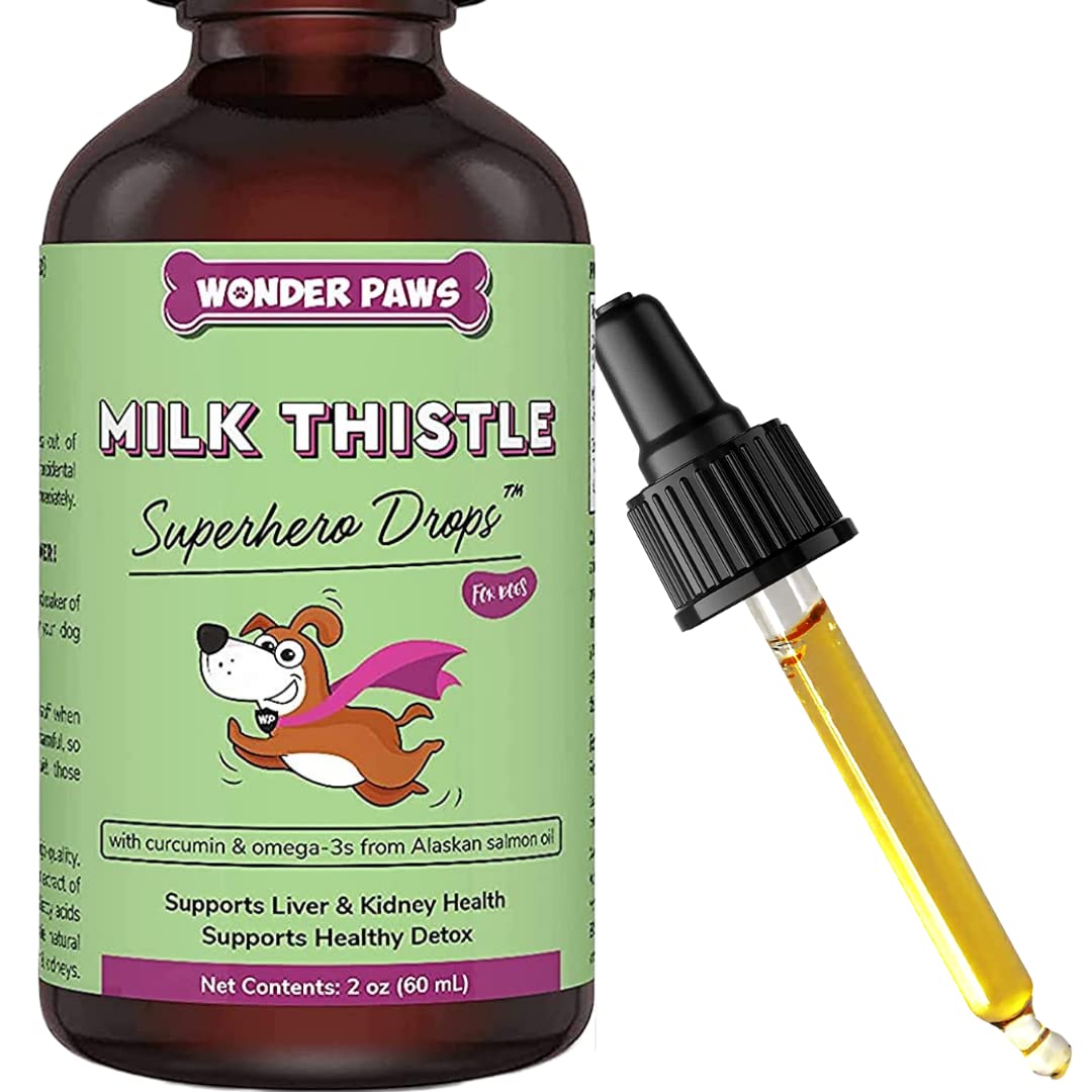 WONDER PAWS Milk Thistle Drops Plus Omega Max Fish Oil - for Dogs Liver and Kidney Support, Detox, Joint Health, Skin Moisture & Immune System Support - Milk Thistle 2 Ounces - Omega Max 16 Ounces