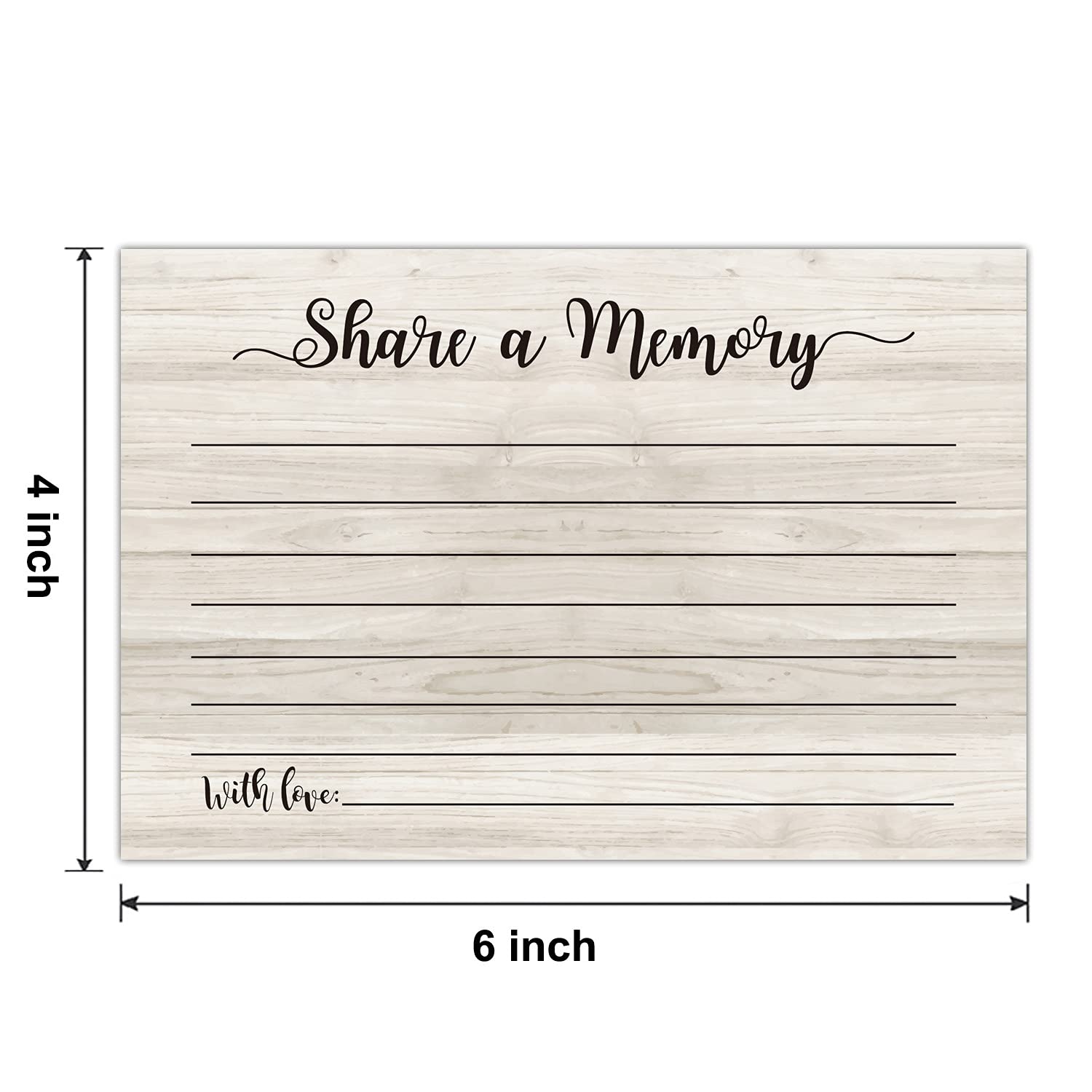 Share a Memory Cards, 50 Cards, Memory Card for Celebration of Life, Graduation, Wedding, Retirement, Going Away Party, 4 x 6 inch, Wood grain