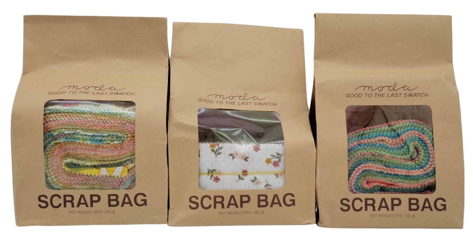 Moda Fabric 3 Scrap Bags, Assorted, 6 Inches