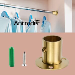 Antrader 4-Pack Stainless Steel Closet Rod Flange- 1 Inch Diameter Adjustable Socket Bracket Support Holder for Pipe, Gold