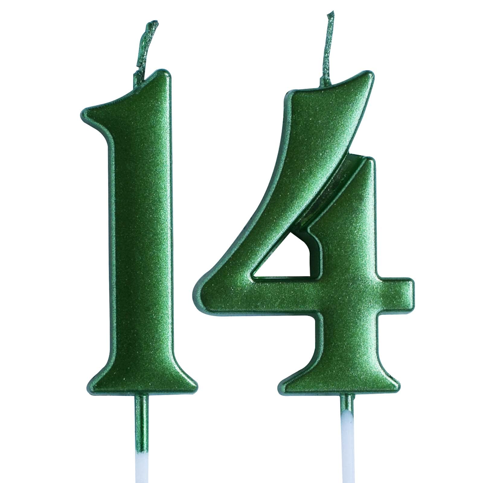 Green 14th Birthday Candle, Number 14 Years Old Candles Cake Topper, Boy Or Girl Party Decorations, Supplies