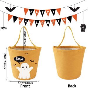 Secarond Halloween Trick or Treat Bags Halloween Candy Buckets Tote Bags Orange Black Ghost Halloween Party Favor Reusable Bags for Halloween (Orange)