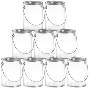 hedume 9 pack clear paint can containers with metal lids, 5 inches tall empty paint storage cans, quart size decorative faux paint pails, great for party favors, decor and diy