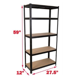 59 Inch Storage Shelving Unit 5-Shelf Adjustable Height Garage Shelving Units Kitchen Shelf Organizer Rack, Metal Steel Frame MDF Boards 386lbs Max Load Per Tier, 27.5" x 12" x 59", Black