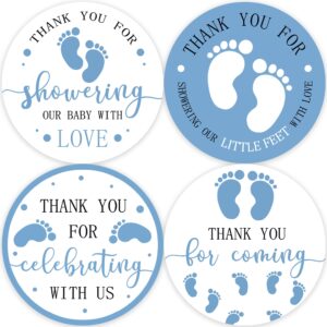 80 thank you baby shower stickers, thank you stickers baby shower boy, blue feet baby shower stickers, footprint theme baby shower favor thank you labels(2 inch)