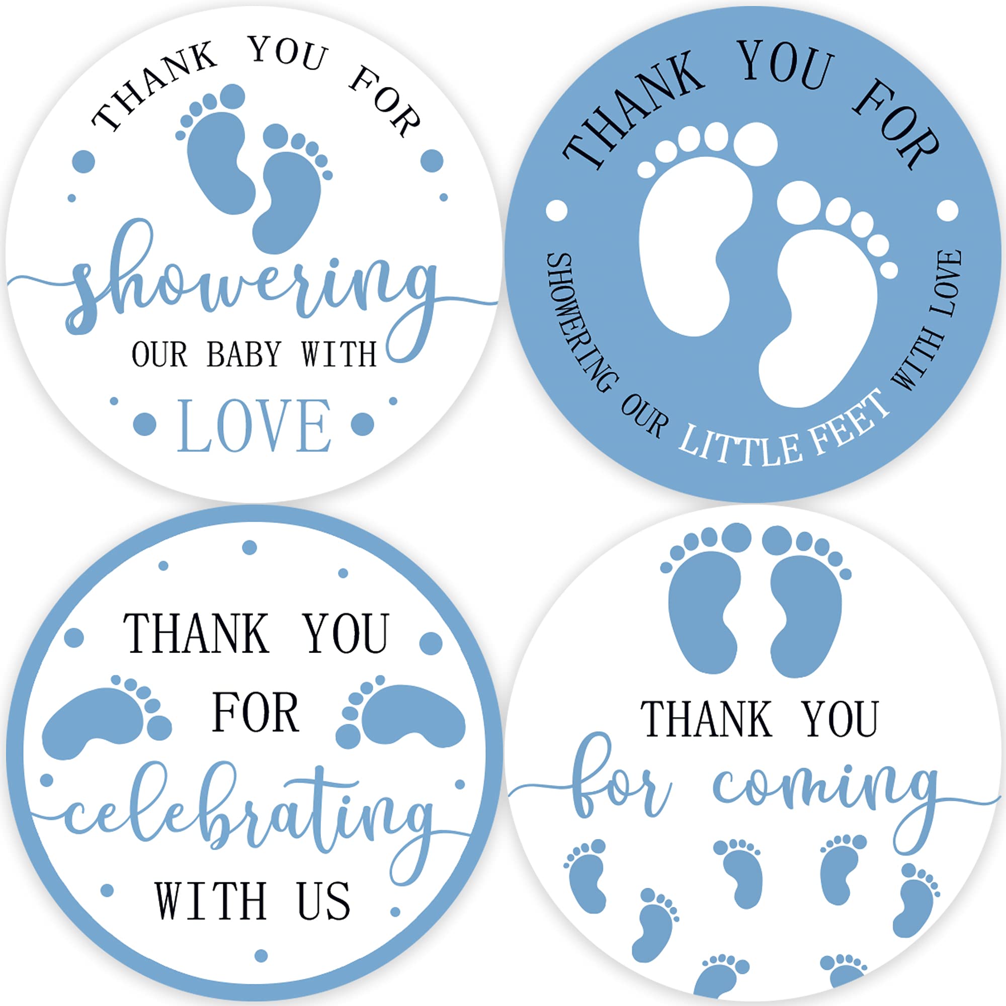 80 Thank You Baby Shower Stickers, Thank You Stickers Baby Shower Boy, Blue Feet Baby Shower Stickers, Footprint Theme Baby Shower Favor Thank You Labels(2 Inch)