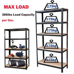 59 Inch Storage Shelving Unit 5-Shelf Adjustable Height Garage Shelving Units Kitchen Shelf Organizer Rack, Metal Steel Frame MDF Boards 386lbs Max Load Per Tier, 27.5" x 12" x 59", Black