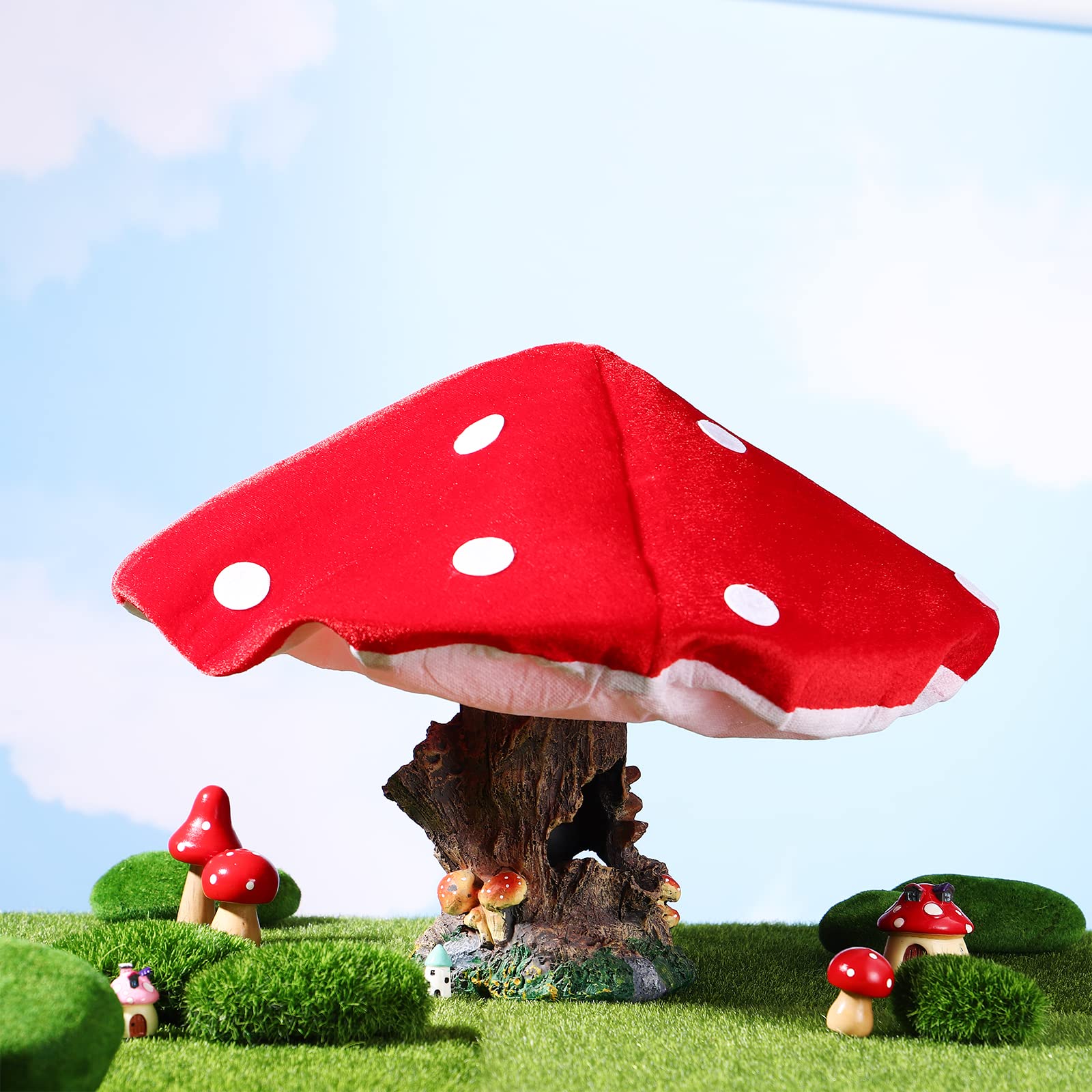 NUOBESTY Kids Mushroom Hat Costume Accessory Red Plush Mushroom Hat Cartoon Party Costume Hat for Festival Decor(40cm*40cm)