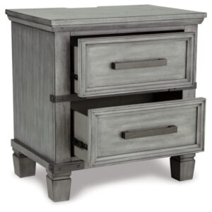 Signature Design by Ashley Russelyn Rustic 2 Smooth-Gliding Drawers Night Stand with Outlets & USB Ports, Gray