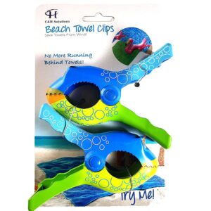 C&H Beach Tower Clips, Beach Towel Holders, Clips, Beach, Patio or Pool Accessories, Portable Towel Clips, Chip Clips, Secure Clips, Bubble Fish Style