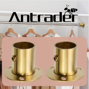 Antrader 4-Pack Stainless Steel Closet Rod Flange- 1 Inch Diameter Adjustable Socket Bracket Support Holder for Pipe, Gold