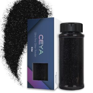 ceya 3.5oz/ 100g ultra fine glitter powder black glitter 1/128” 0.008” 0.2mm for slime epoxy resin craft tumbler jewelry nail art festival makeup scrapbook painting wedding cards