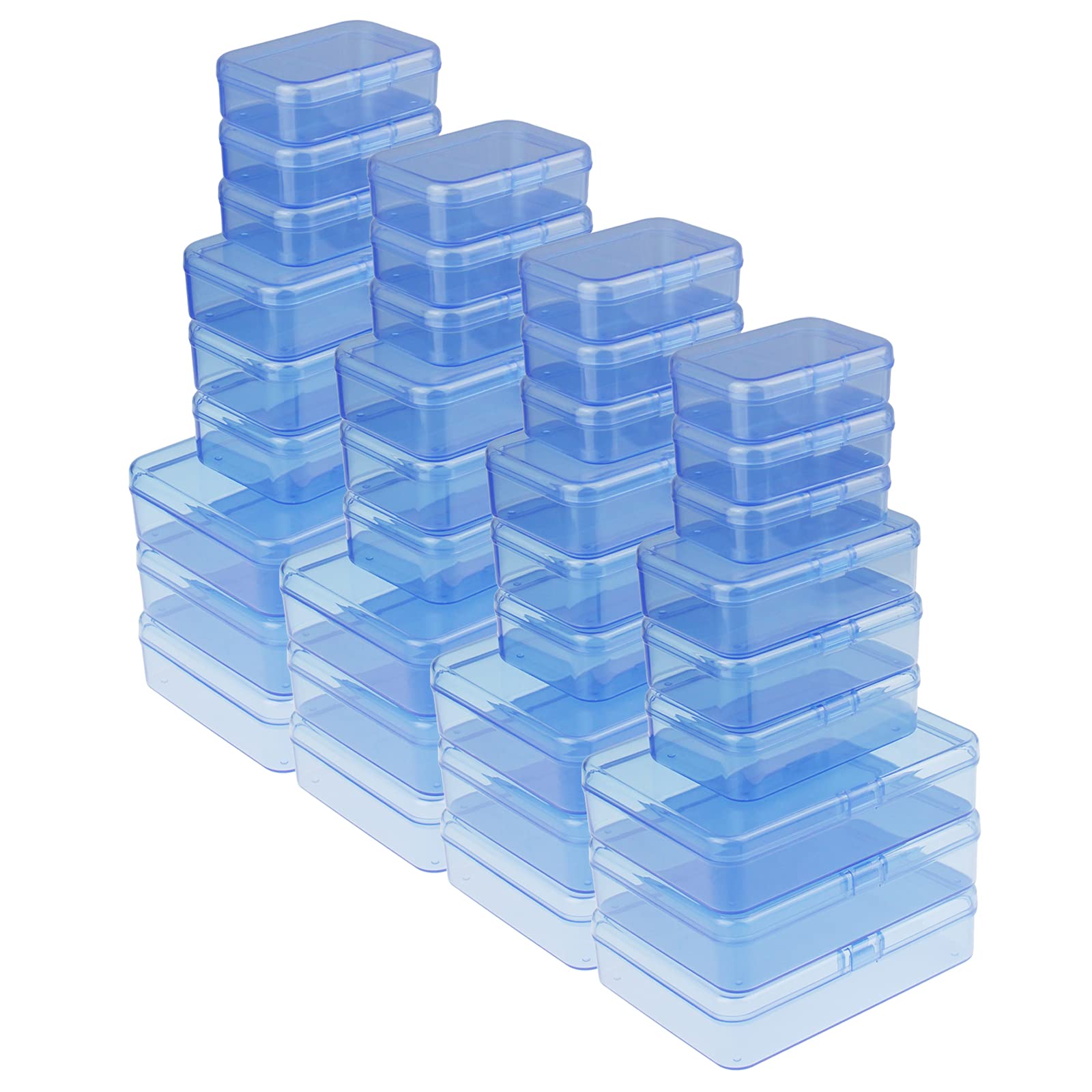 LJY 36 Pieces Mixed Sizes Rectangular Empty Mini Plastic Storage Containers with Lids for Small Items and Other Craft Projects (Blue)