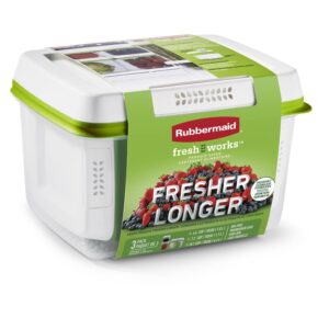 rubbermaid freshworks produce saver, medium and large produce storage containers, 6-piece set, 2: 7.2-cup and 1: 18.1-cup container and lids, clear