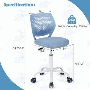 POWERSTONE Small Desk Chair Home Office Computer Chair Armless Task Chair Adjustable Swivel Rolling Chair with Low Back for Small Space Blue