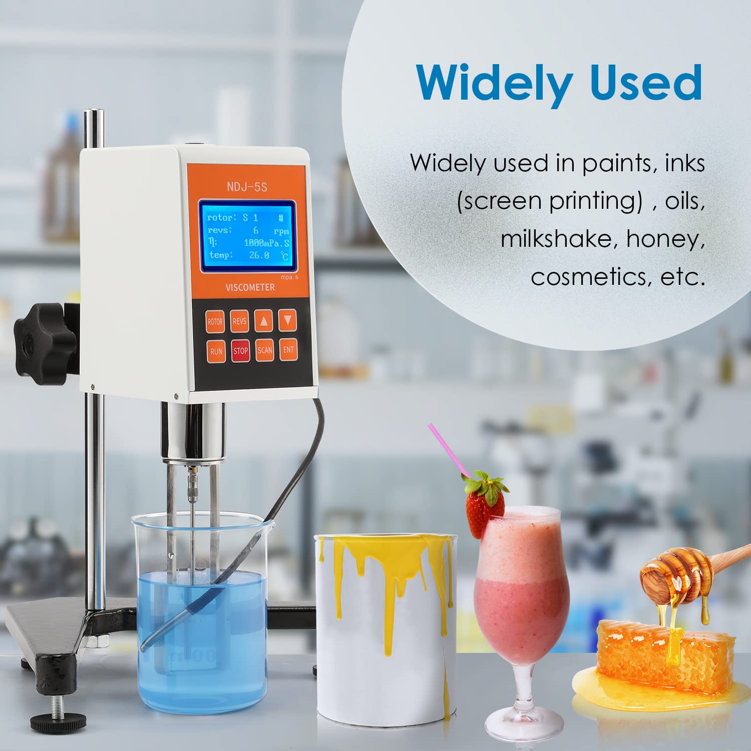 Bonvoisin Digital Rotary Viscometer 10-100,000mPa.S Digital Lab Rotational Viscosity Meter +-3% Accuracy Fluidimeter Tester Meter with 4 Rotors and Temperature Probe 110-240V(NDJ-5S)