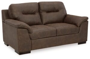 signature design by ashley maderla oversized faux leather loveseat, dark brown