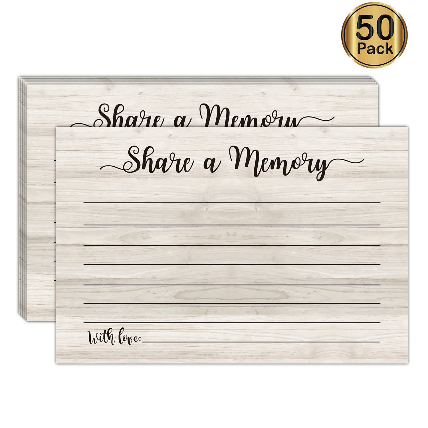 Share a Memory Cards, 50 Cards, Memory Card for Celebration of Life, Graduation, Wedding, Retirement, Going Away Party, 4 x 6 inch, Wood grain