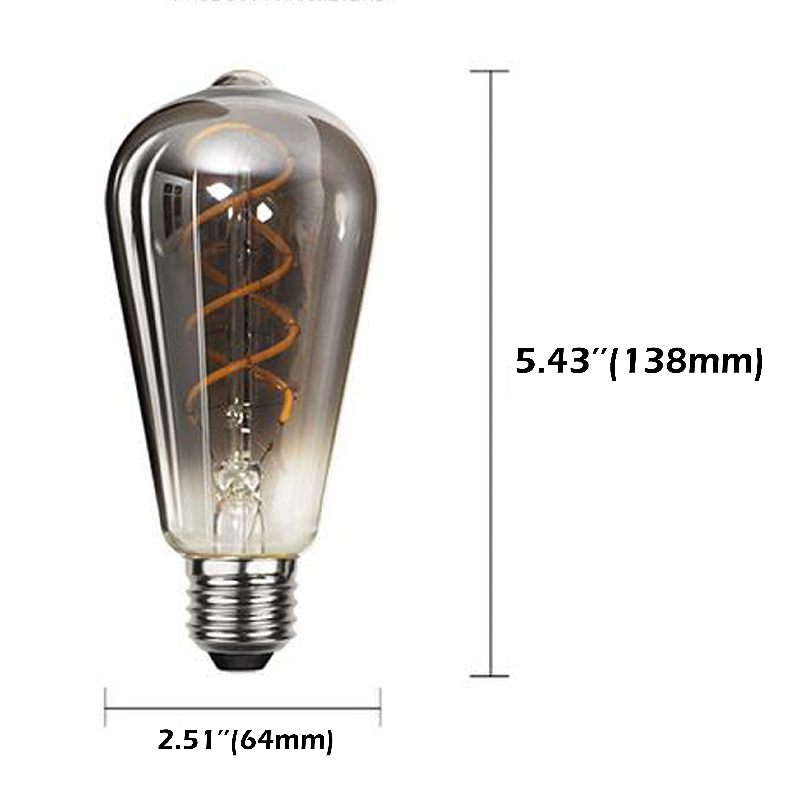 Edearkar ST64 Vintage Edison Filament Light Bulb, Warm White Antique Flexible Spiral LED Filament Light Bulb, E26 Base Smoky Grey Glass Finishing, Dimmable Chandelier Vintage Fixture (4 Pack)