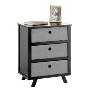 mdesign mid-century modern dresser storage organization chest - 3 fabric drawers, organizer furniture stand unit for bedroom, hallway, entryway, and office - easy pull handles - black/charcoal