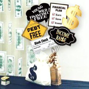 yiiigoood 24pcs(6 styles) fun money theme table centerpiece sticks decorations table toppers income raise/debt free for birthdays weddings bachelorette anniversary graduation office party supplies